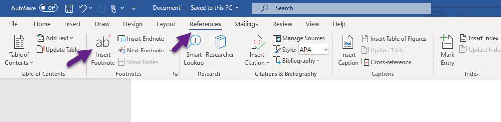 Insert References as Footnotes in Word - ValuSource Support