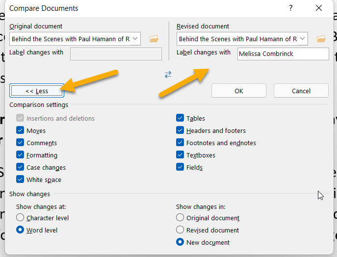 Compare Two Documents In Word ValuSource Support