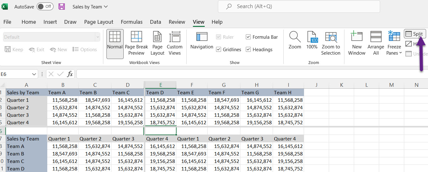 Using Split Screen To View Large Spreadsheets In Excel ValuSource Support